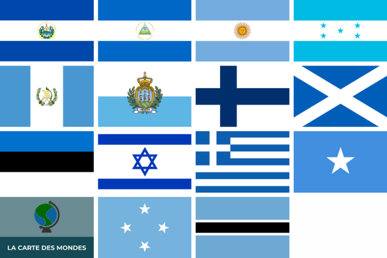 Les 14 drapeaux bleu et blanc des pays